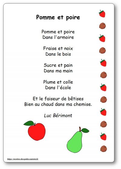 "Pomme et poire", une poésie de Luc Bérimont - Recettes des petits cuistots