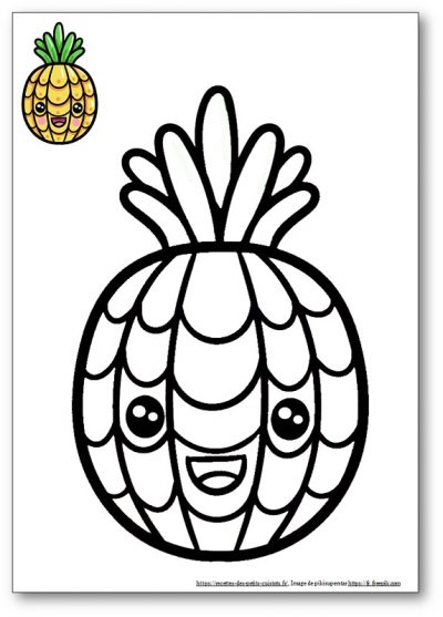 Coloriage d'un ananas kawaii avec modèle à imprimer gratuitement ...