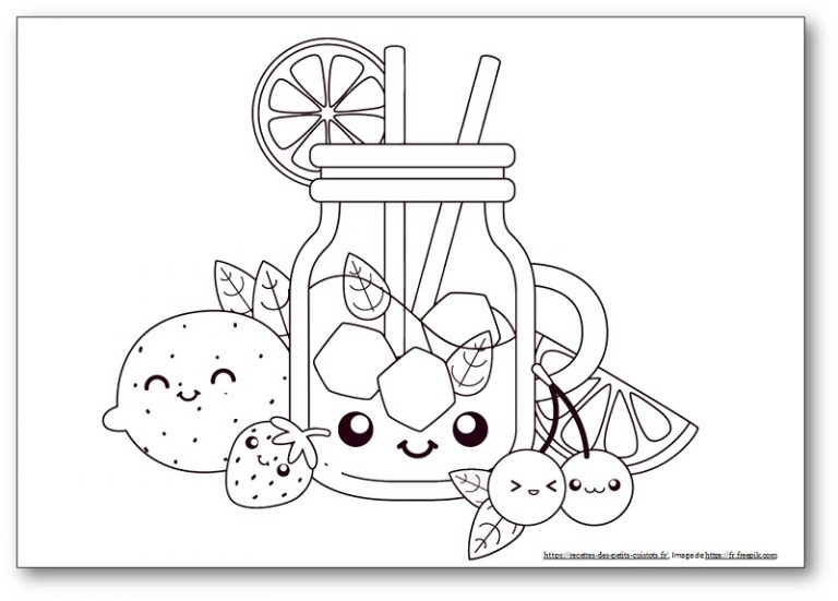 Coloriage d'une boisson limonade kawaii avec modèle à imprimer ...